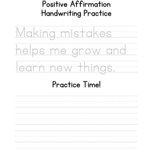 Positive Affirmations Writing Practice Worksheets - Pre-k - Etsy