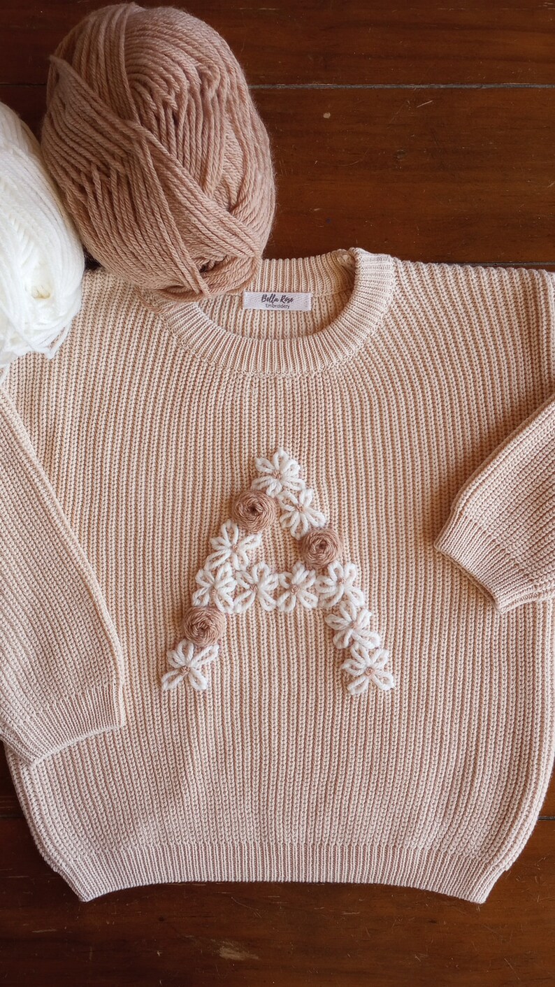 Personalized Floral Initial Sweater | Hand Embroidered | Flower Initial ...