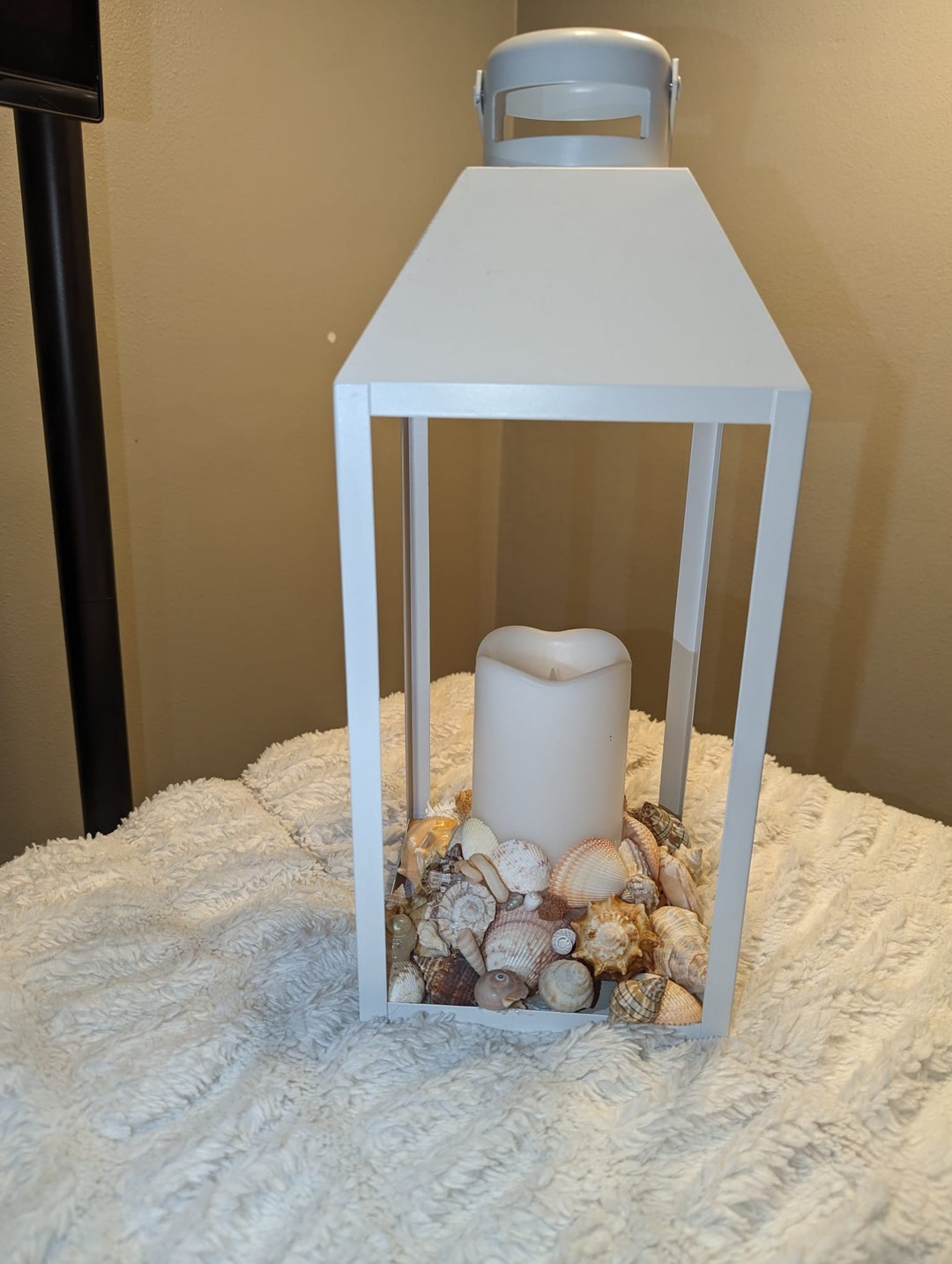 White Coastal Seashell Lantern With LED Candle - Etsy