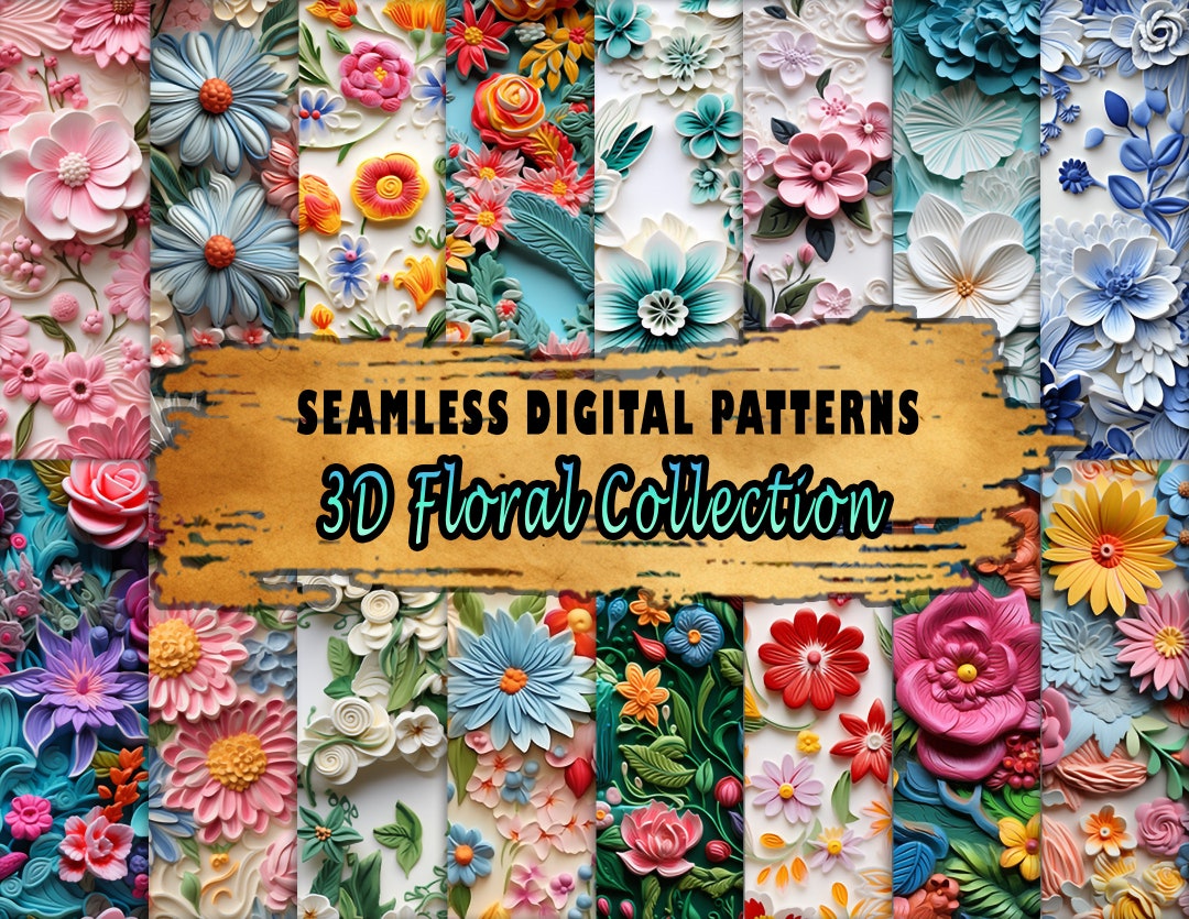 Tile Flower Patterns 3D Floral Tile Designs Floral Sublimation Seamless ...