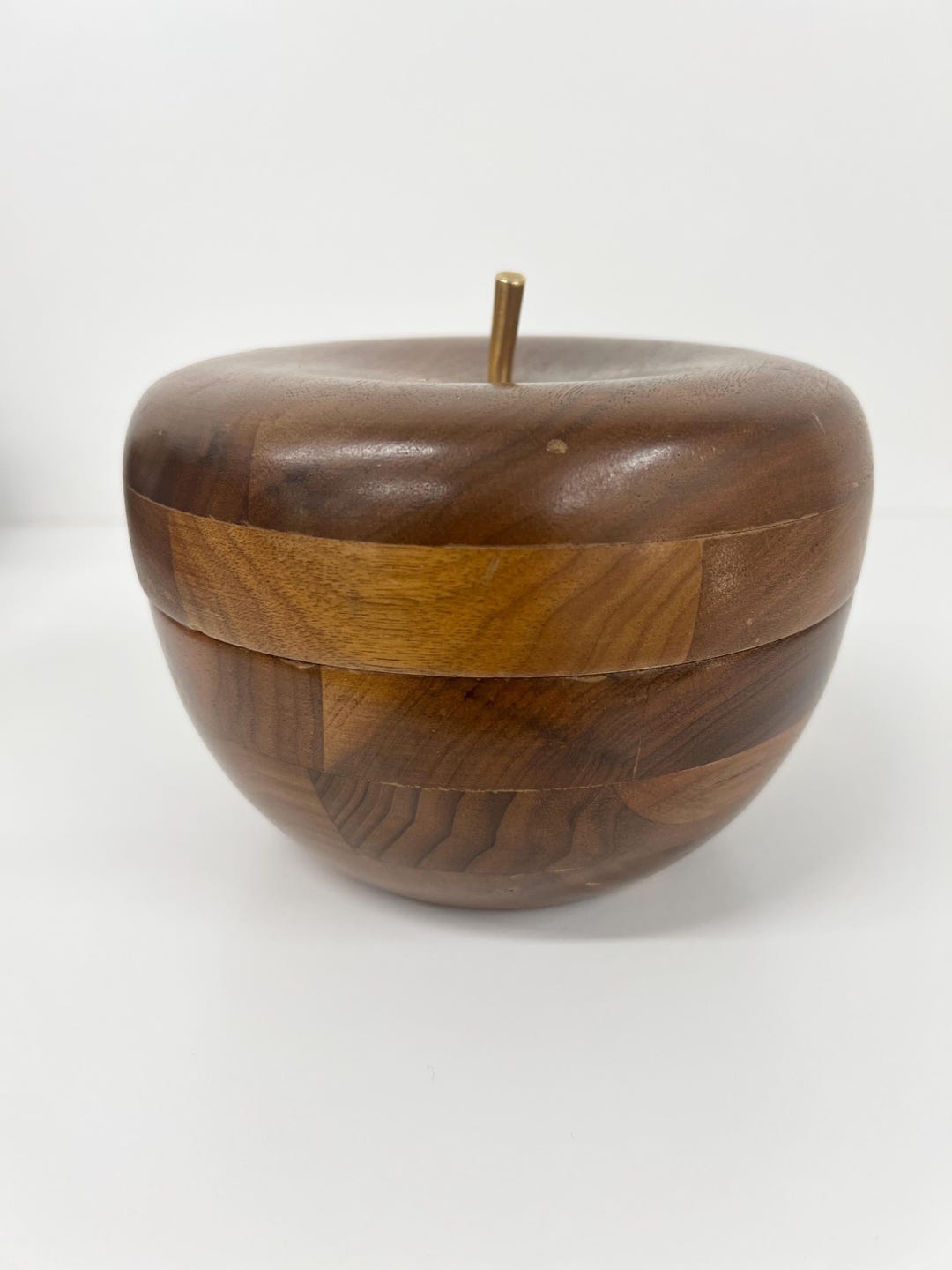 Solid Walnut Lidded Apple Decorative Box / Large Wooden Apple Bowl ...
