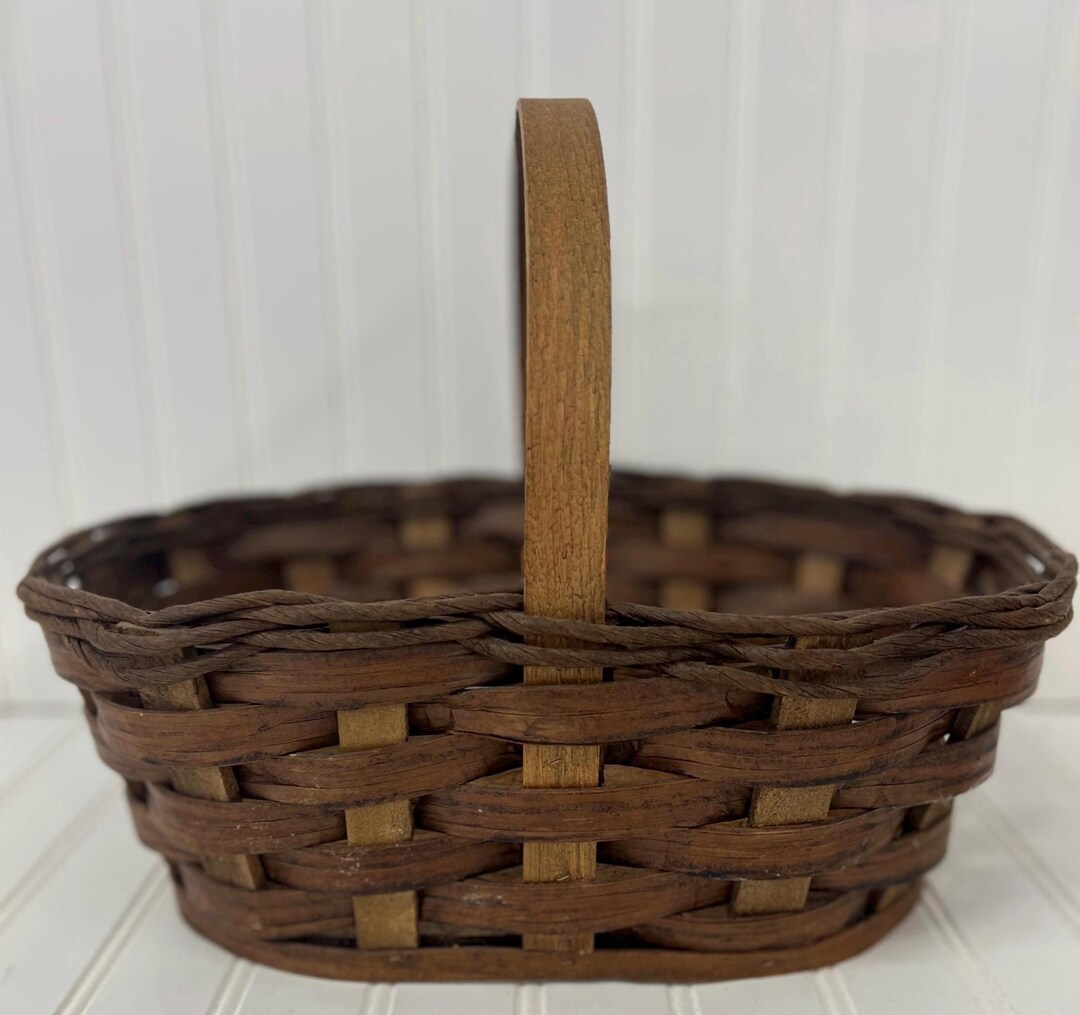 Vintage Woven Wood Basket With Handle – Rustic Farmhouse Style Storage ...