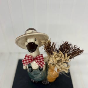 Mr. Ceramics Hand Painted 8.5” Farmer Goose Planter With Dried Florals ...