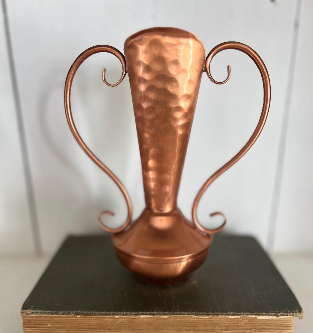 Vintage Gregorian Copper Vase – Slim Hammered Copper Vase With Double ...