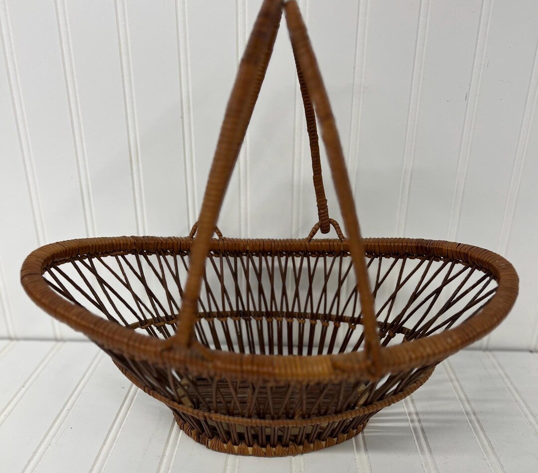 Vintage Open-weave Wicker Basket With Handle – Large Oval Boho Basket ...