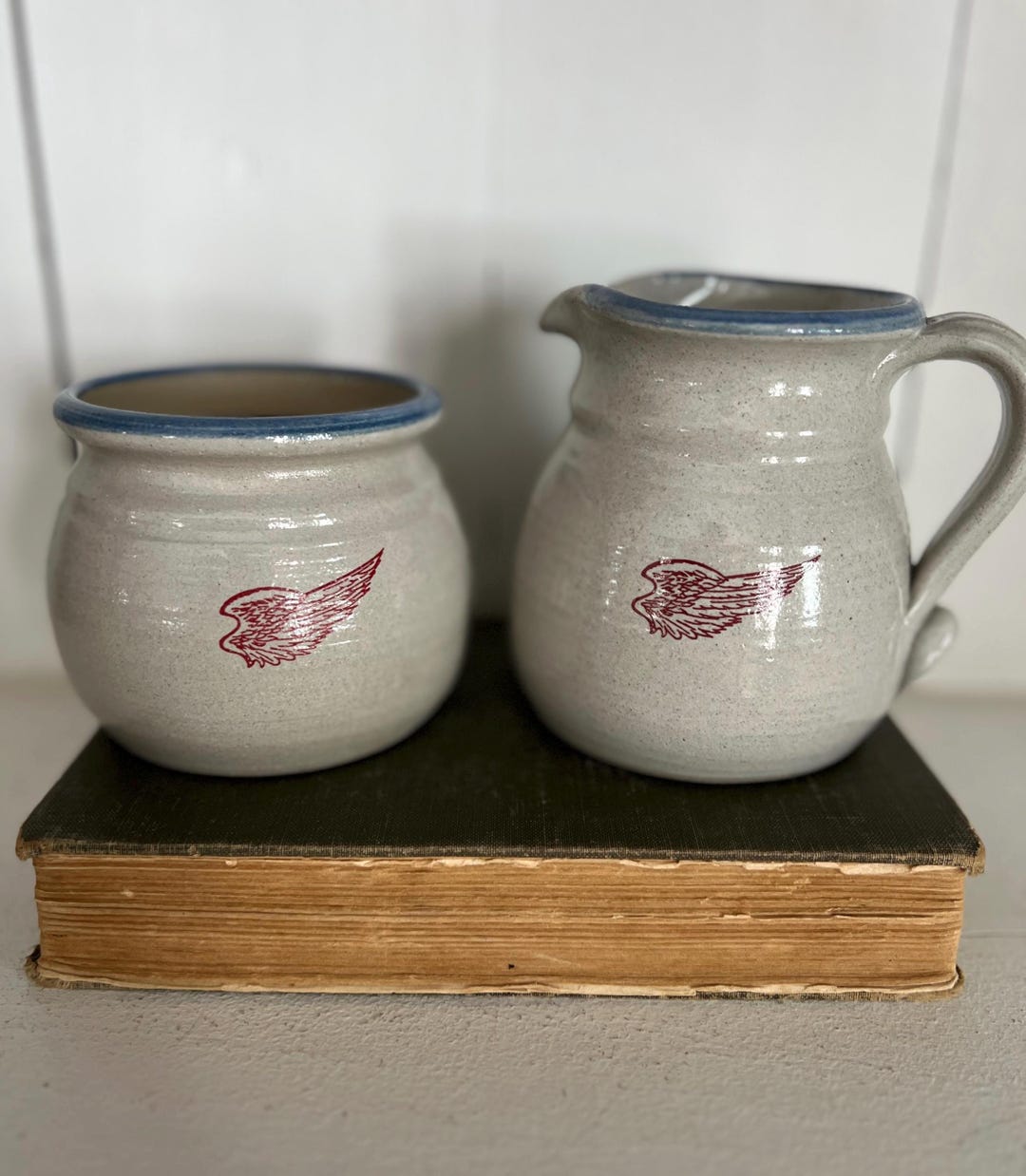 Vintage Red Wing Stoneware Co. Blue Stripe Salt-glaze Sugar and Creamer ...