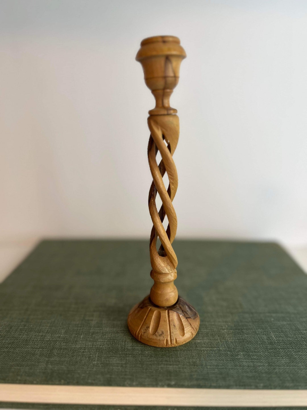Vintage Wood Twisted Candlestick Holder / Olive Wood/ - Etsy
