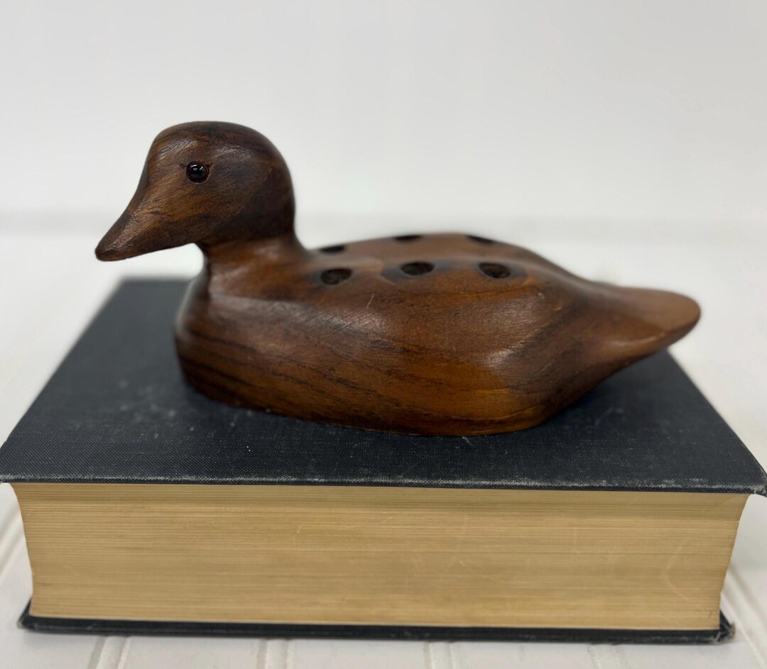 Vintage Hand Carved Wood Duck Decoy Pen or Pencil Holder – Rustic Desk ...