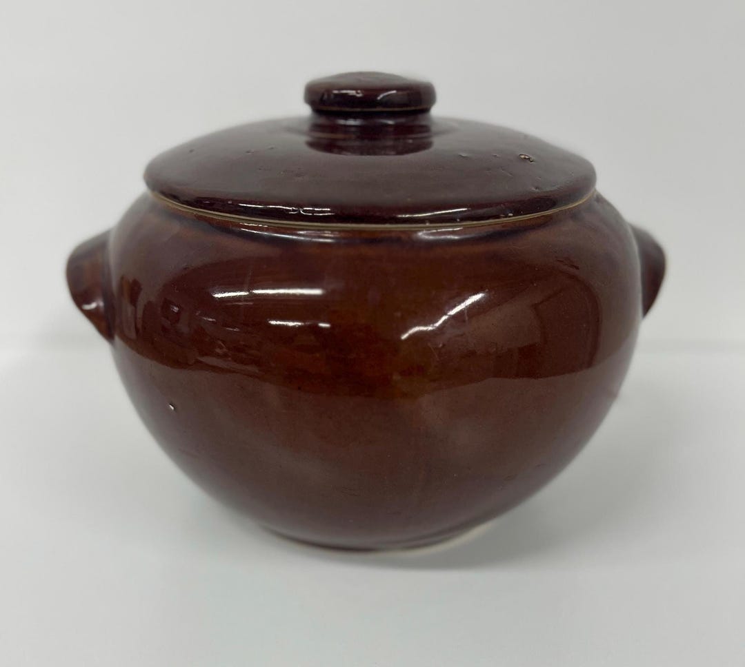 Vintage Brown USA Bean Pot With Lid – Rustic Ceramic Bean Pot, Oven ...