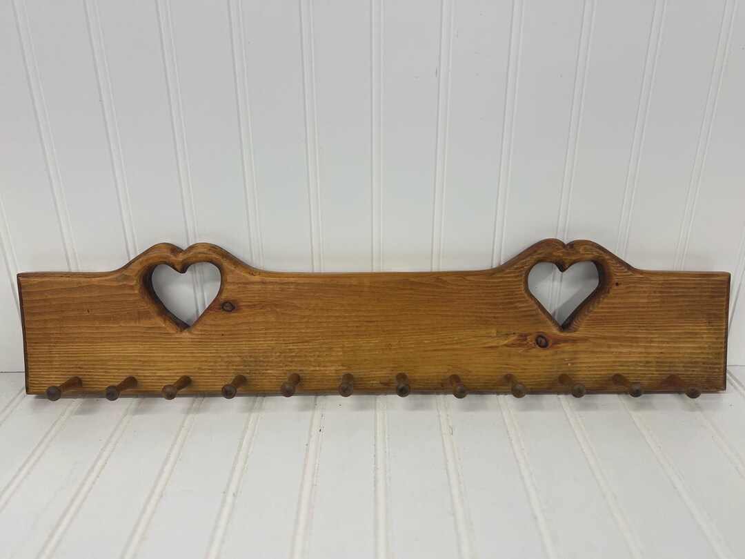 23” Rustic Wood Heart and Peg Wall Rack – 12-peg Hanging Organizer for ...