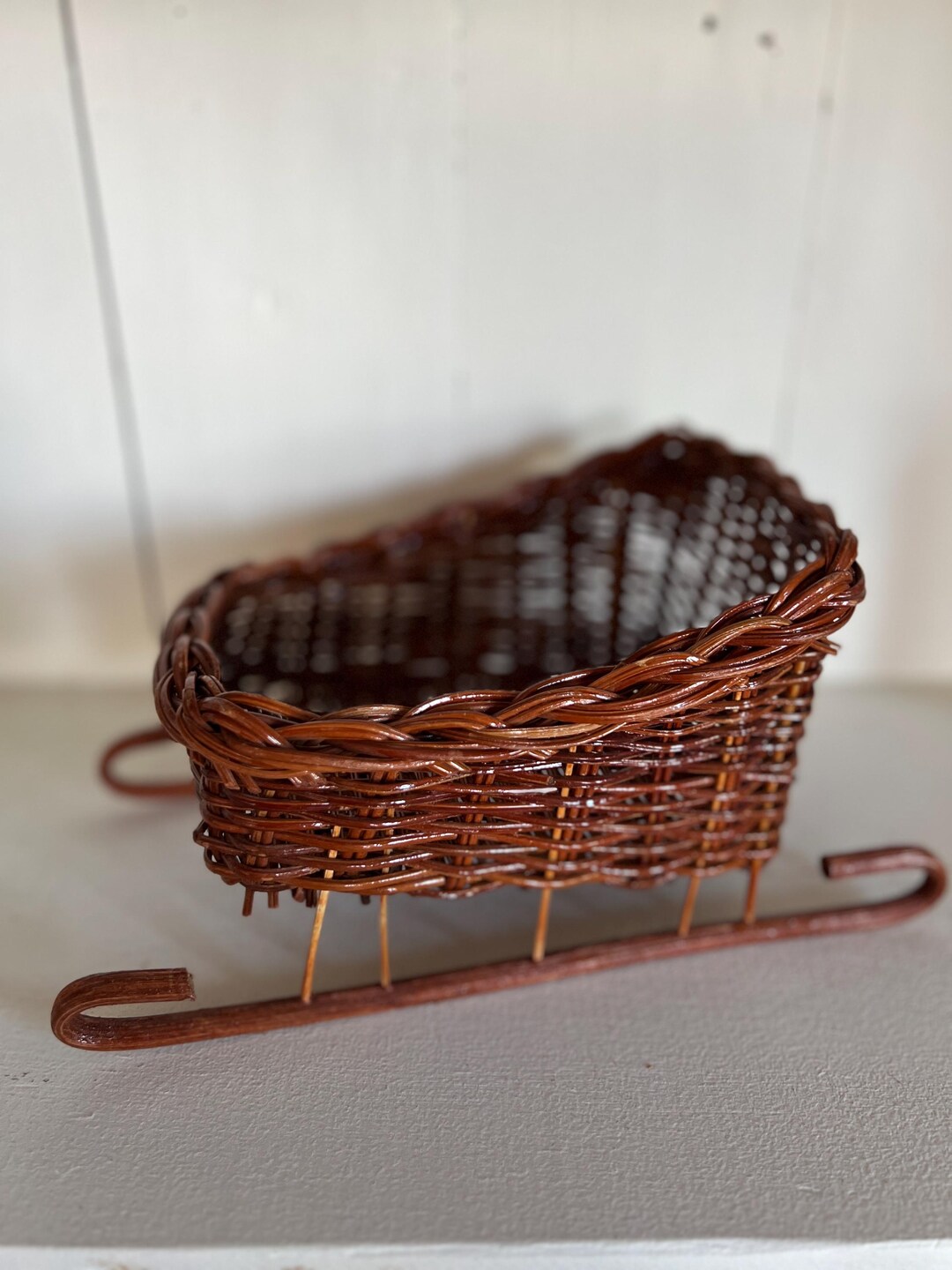 Vintage Rattan Sled / Clair Burke Santa Sled / Christmas Wicker Sleigh ...