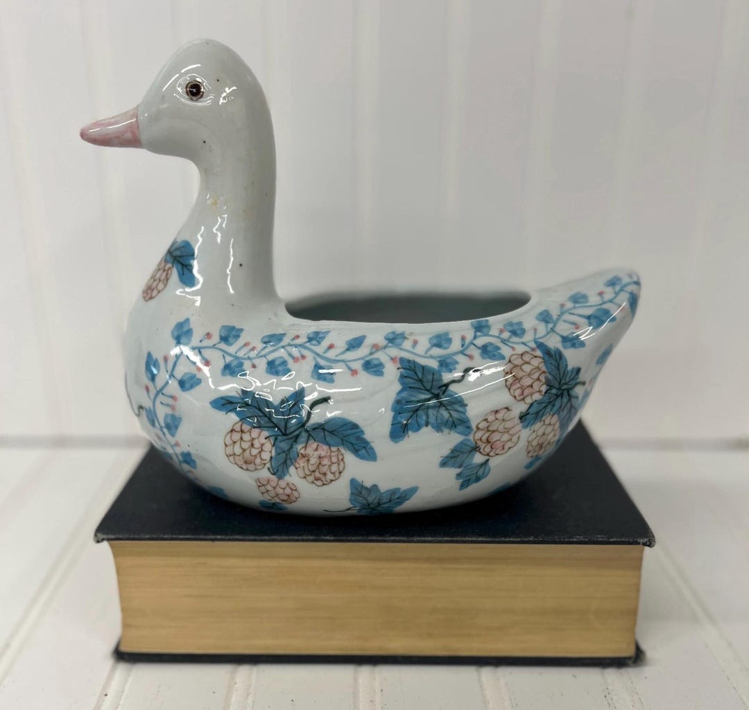 Vintage Ethan Allen Ceramic Duck Planter – Hand Painted White Duck ...