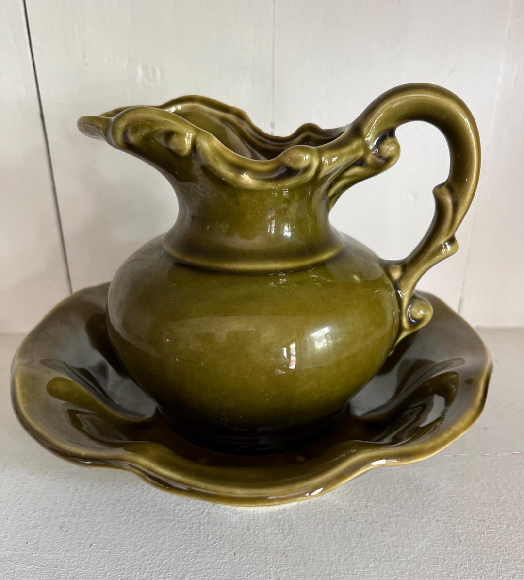 Vintage Mccoy Pitcher and Bowl Pottery Set / Mccoy Avocado Green ...