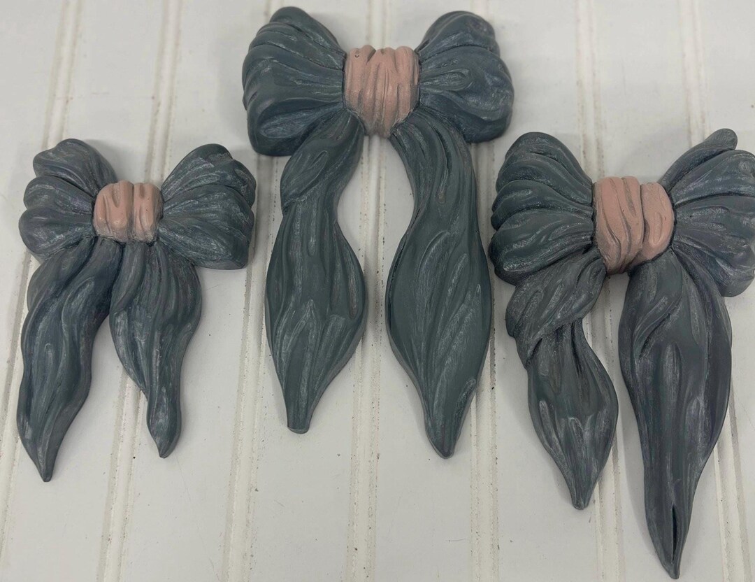 Set of 3 Vintage Blue and Pink Bow Wall Decor – Shabby Chic Girls Room ...