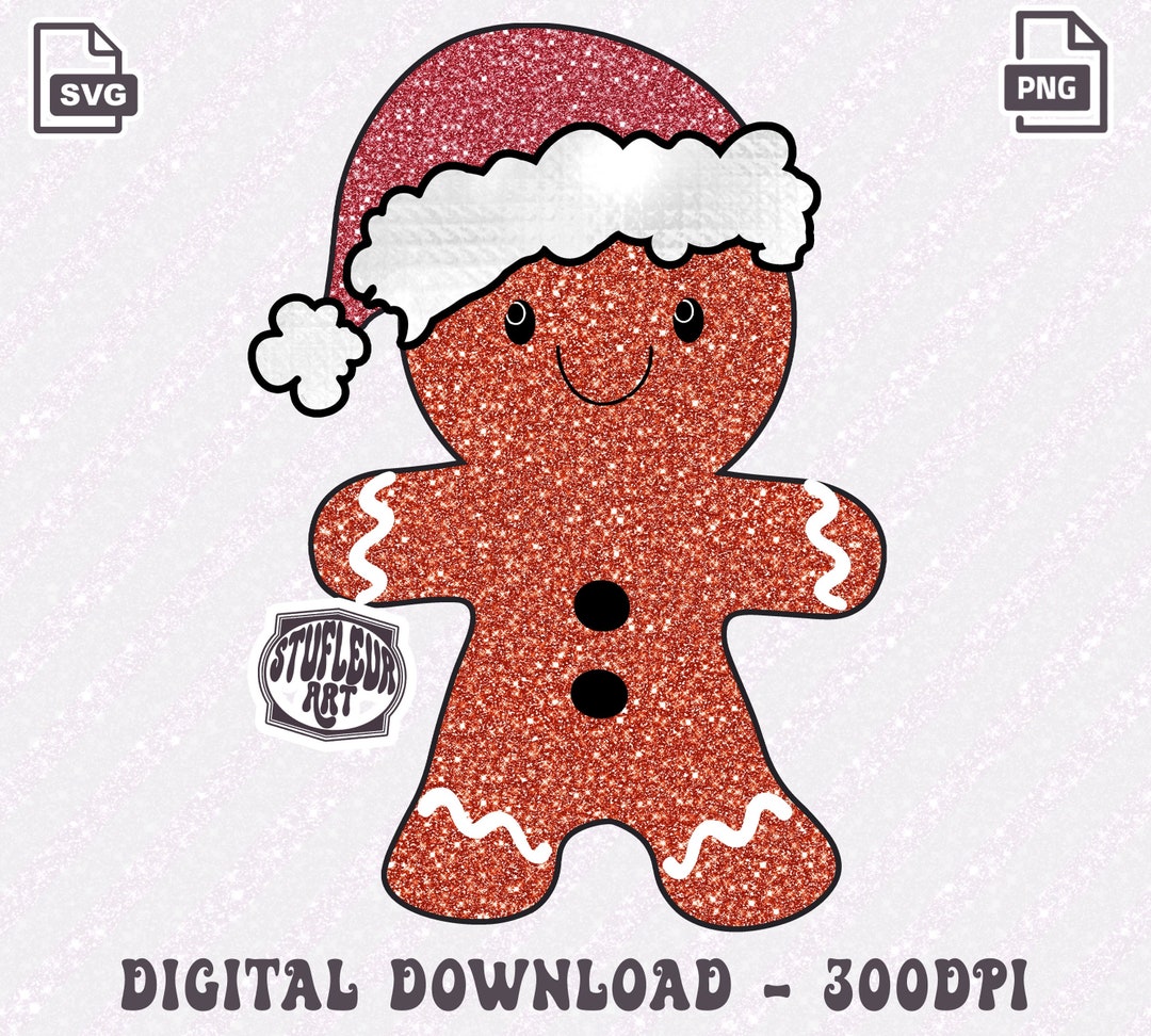 Glitter Gingerbread Man SVG Christmas Faux Glitter Png - Etsy