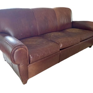 Brown Leather Sofa Couch Pottery Barn by Mitchell Gold Manhattan Leather Couch Living Room Leather Sofa FREE SHIPPING Etsy