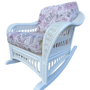 White Wicker Armchair Rocking Chair Vintage Patio Chair Modern Poolside ...