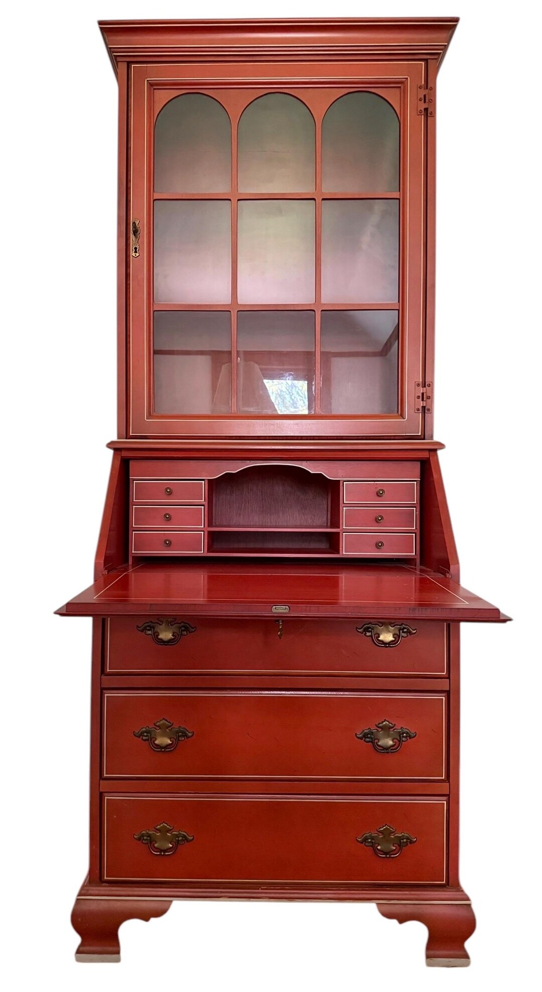 Red Secretary Desk Drop Front Georgian Style Desk With Hutch Red ...