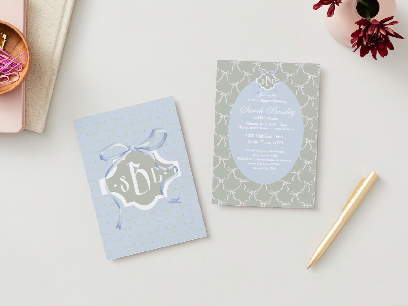 Grand Millennial Baby Shower Invitation Canva Template - Etsy