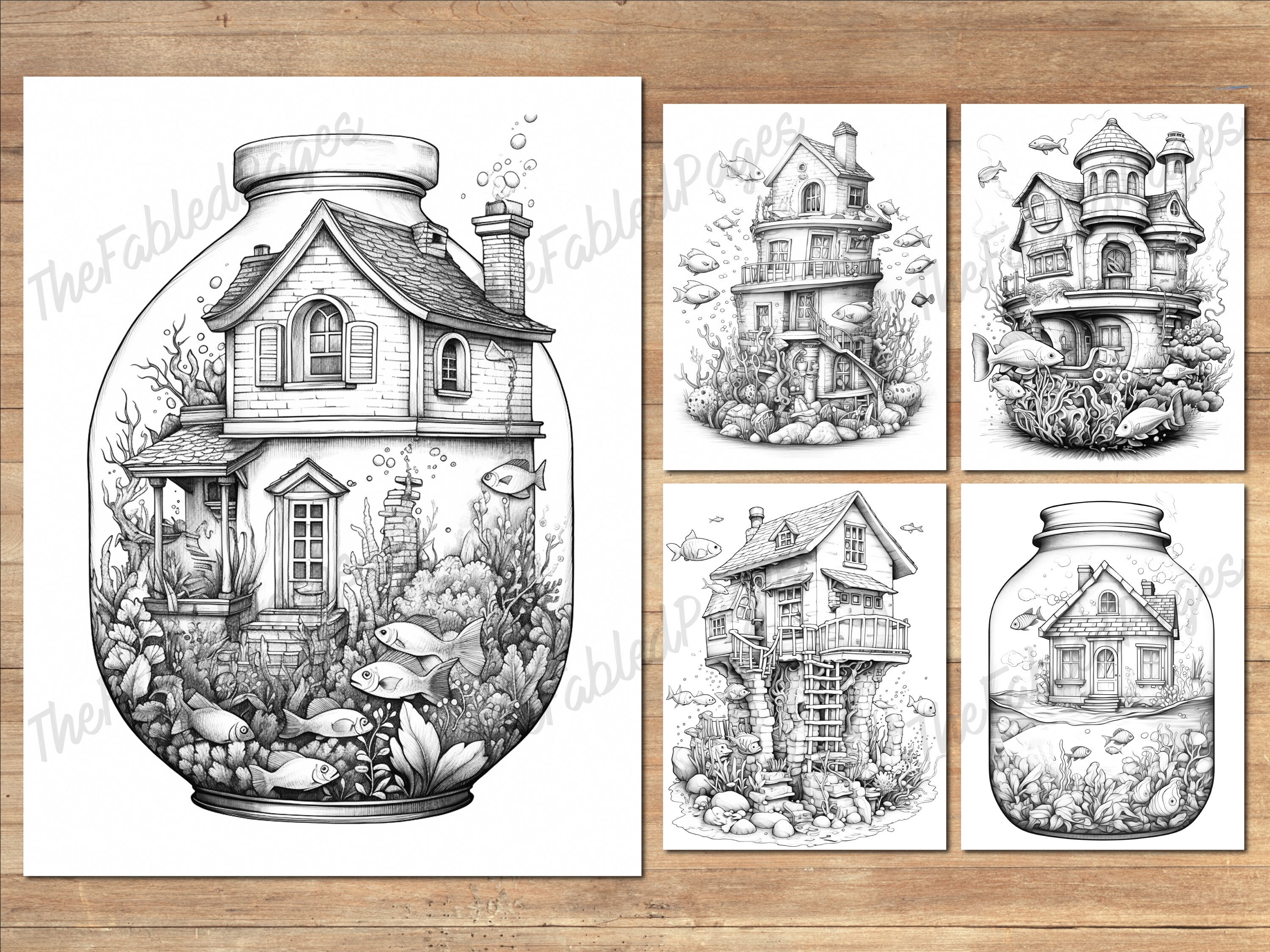 Fishtank Houses Coloring Book Collection 25 Pages Fishtank - Etsy