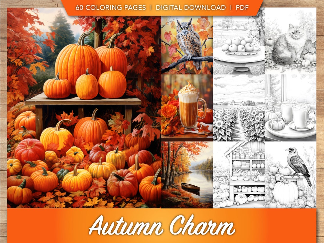 60 Autumn Charm Coloring Book Collection | Fall Inspired Cozy Coloring ...