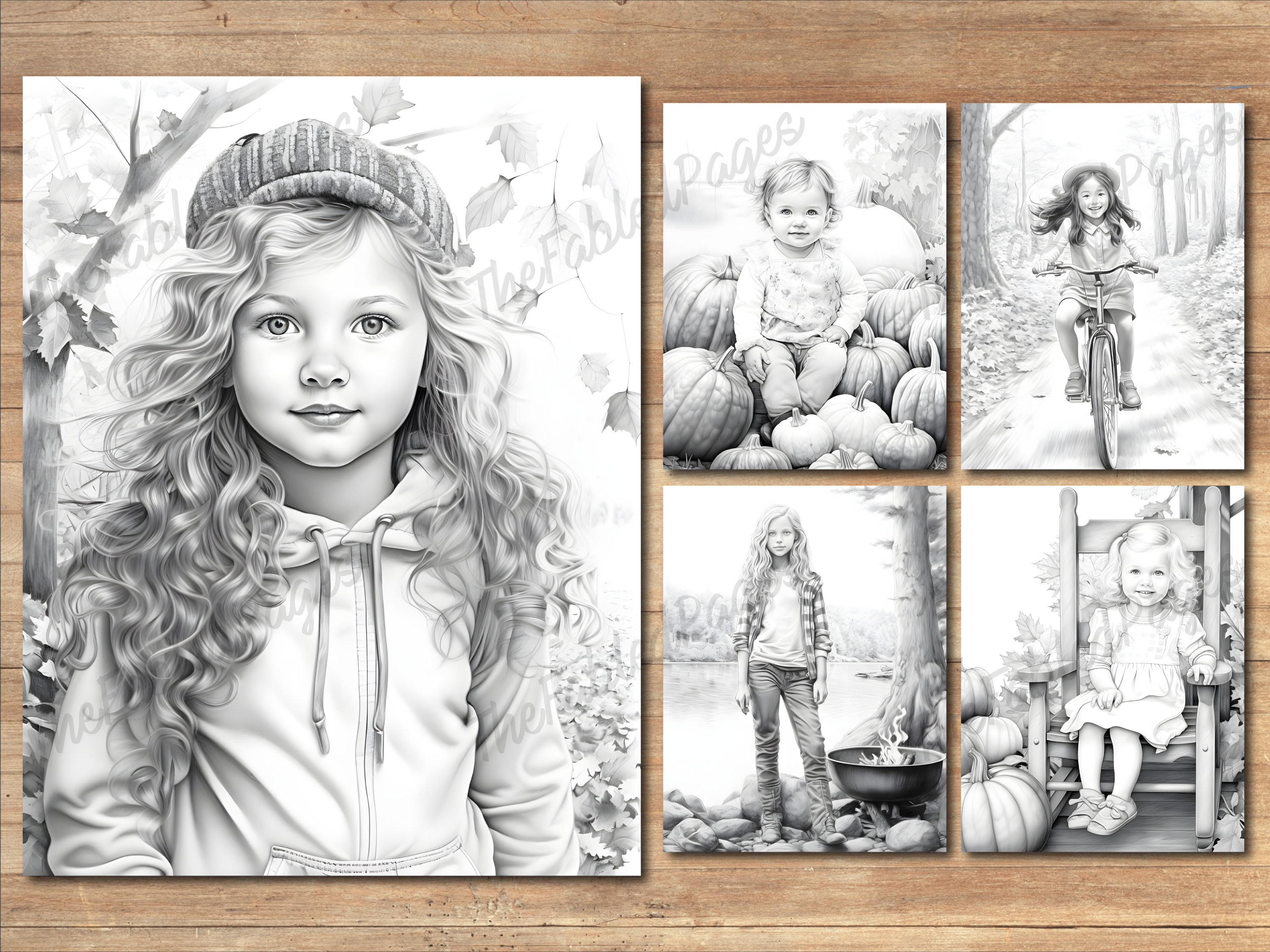 60 Autumn Girls Coloring Book Collection Fall Inspired Portrait ...