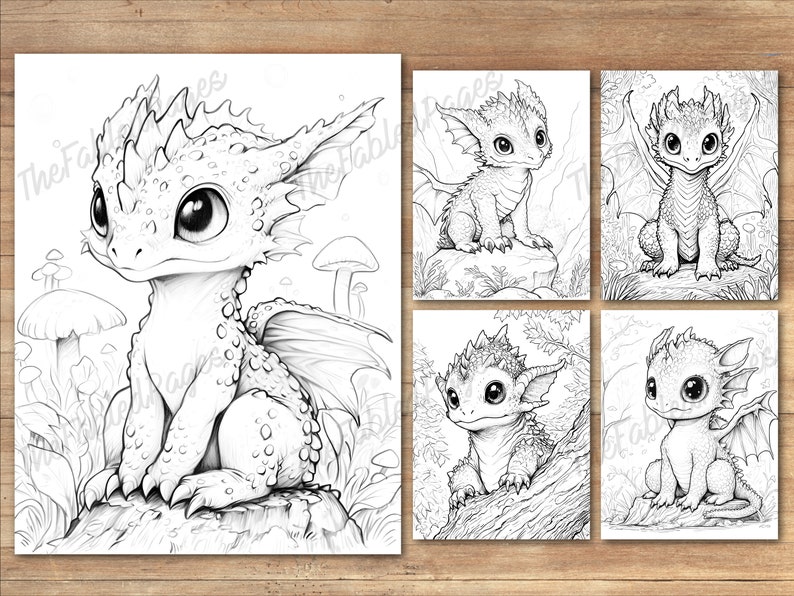 60 Baby Forest Dragons Coloring Book Collection | Fantasy Young ...