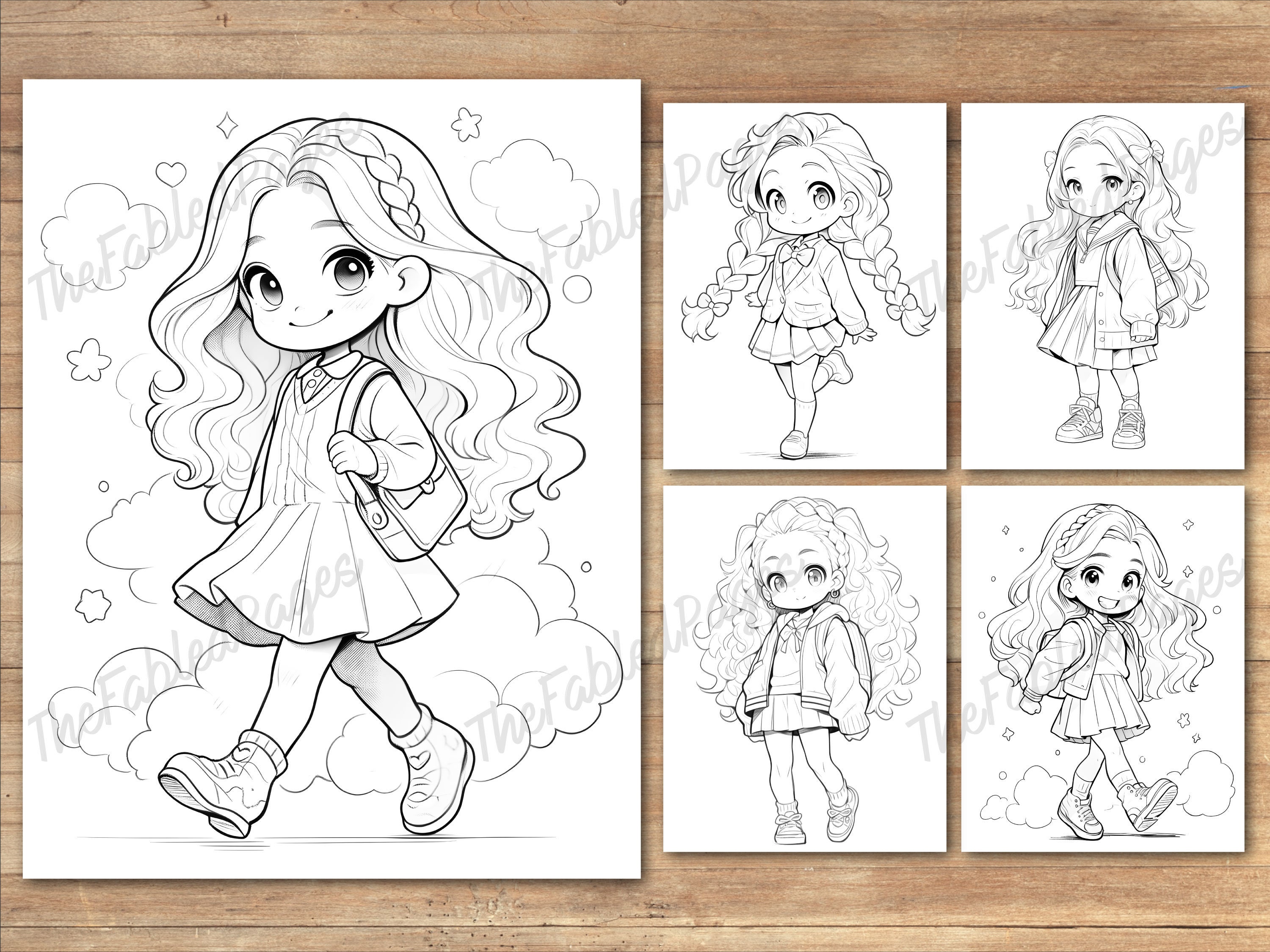 60 Kawaii School Girl Coloring Book Collection | Cute Chibi Student ...