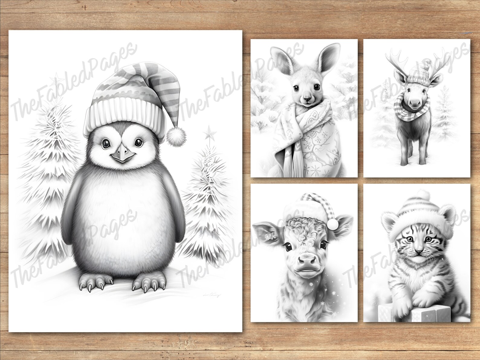 60 Christmas Critters Coloring Book Collection | Winter Holiday Animal ...