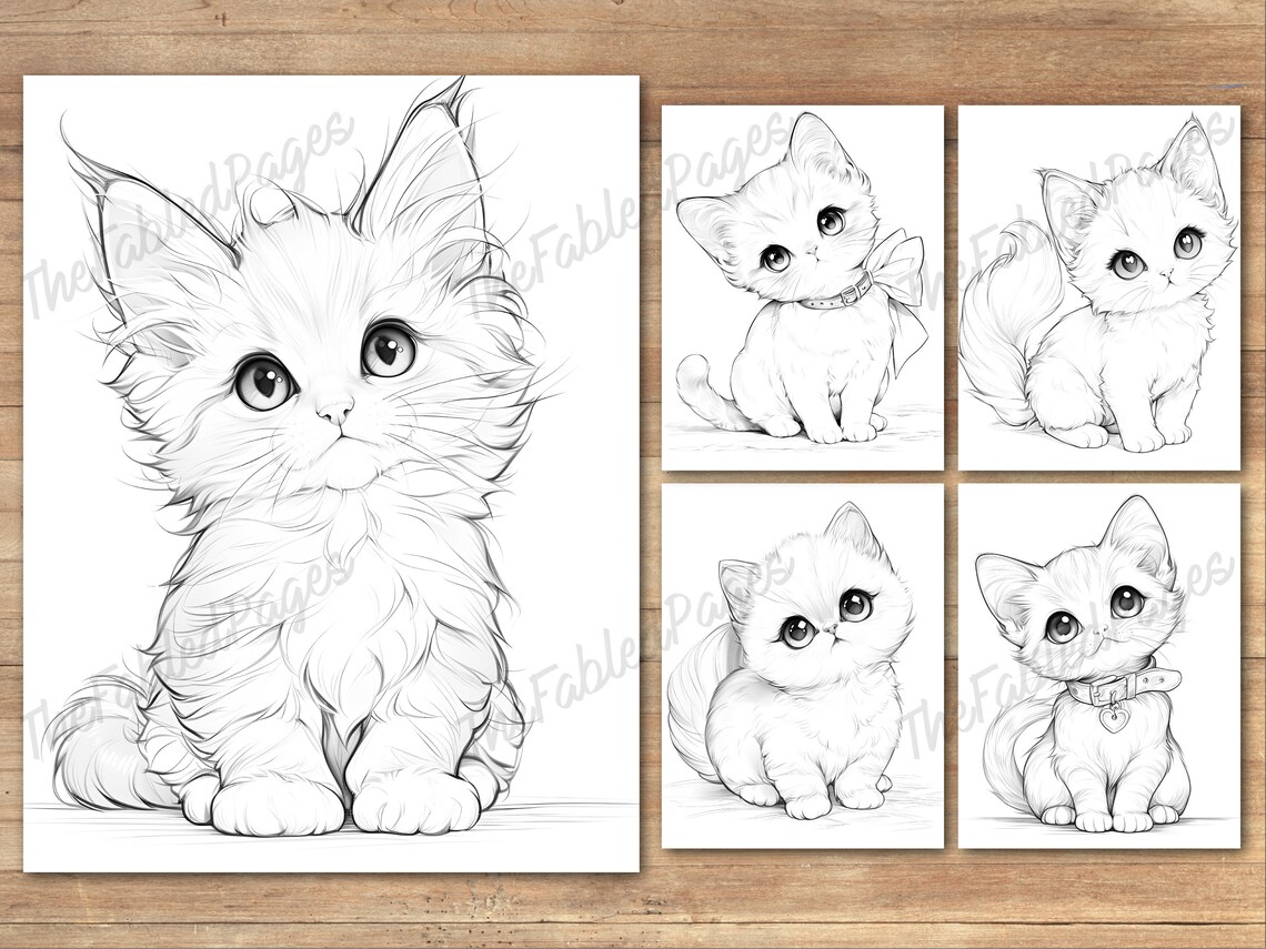 60 Kawaii Kittens Coloring Book Collection Cute Adorable Baby Cats ...