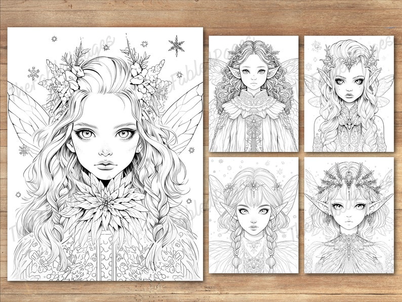 60 Winter Fairy Coloring Book Collection Cozy Christmas Fairy Coloring ...