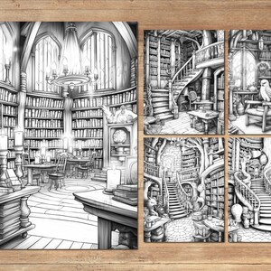 Enchanted Library Coloring Book Collection | 25 Magic Library Greyscale ...