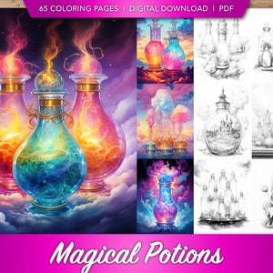 65 Magical Potions Coloring Book Collection | Magical Potions Fantasy ...