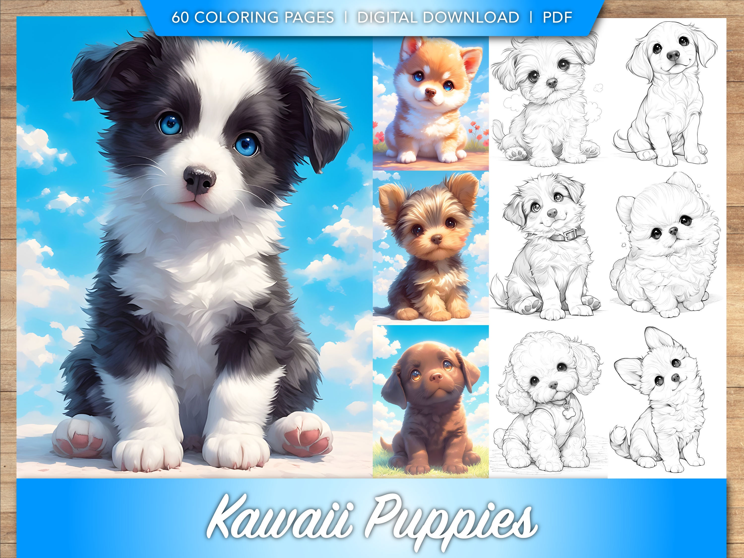60 Kawaii Puppies Coloring Book Collection | Cute Adorable Chibi Puppy ...