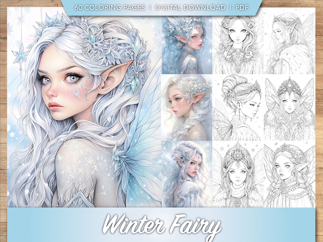 60 Winter Fairy Coloring Book Collection Cozy Christmas Fairy Coloring ...
