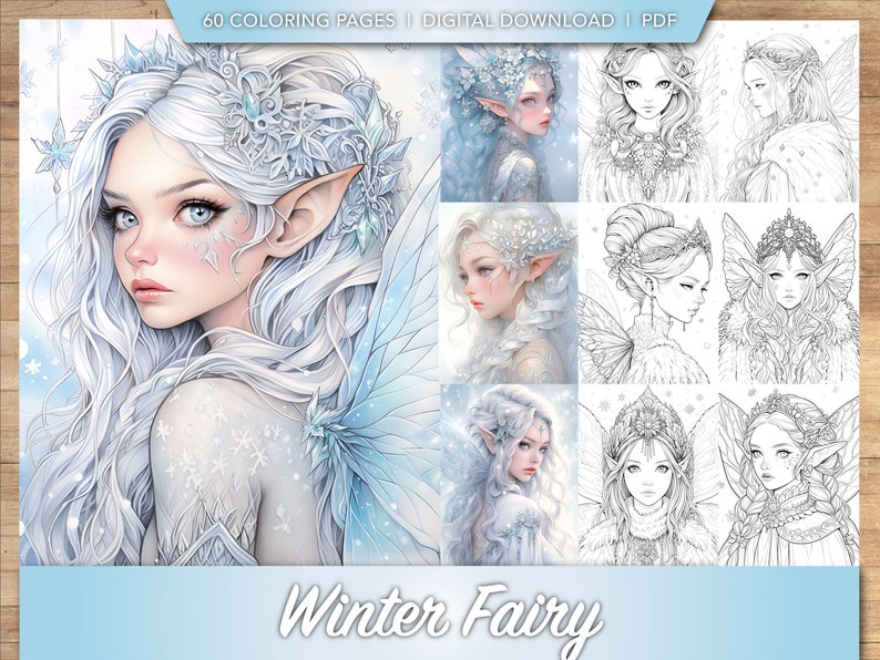 60 Winter Fairy Coloring Book Collection Cozy Christmas Fairy Coloring ...