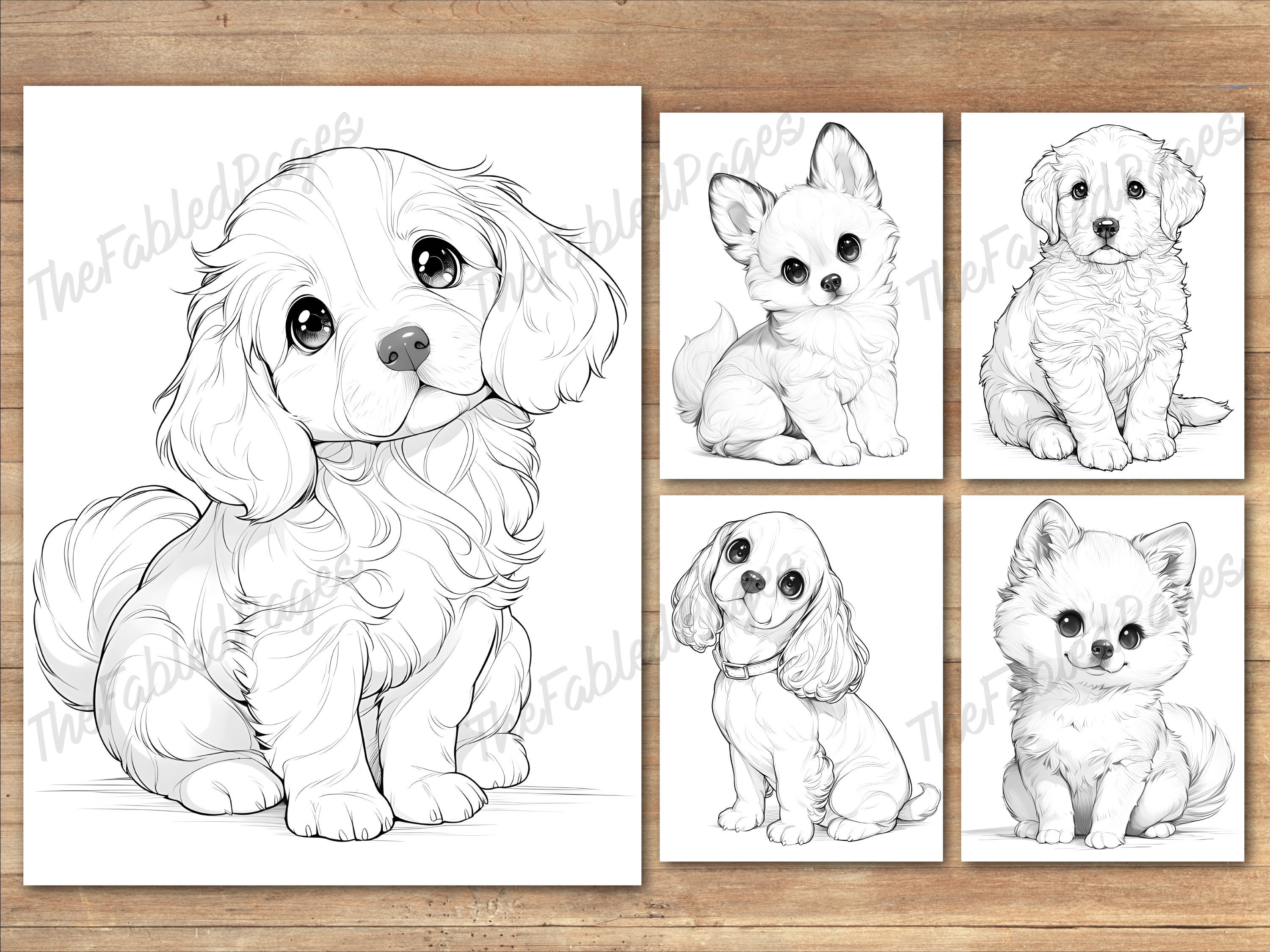 60 Kawaii Puppies Coloring Book Collection | Cute Adorable Chibi Puppy ...