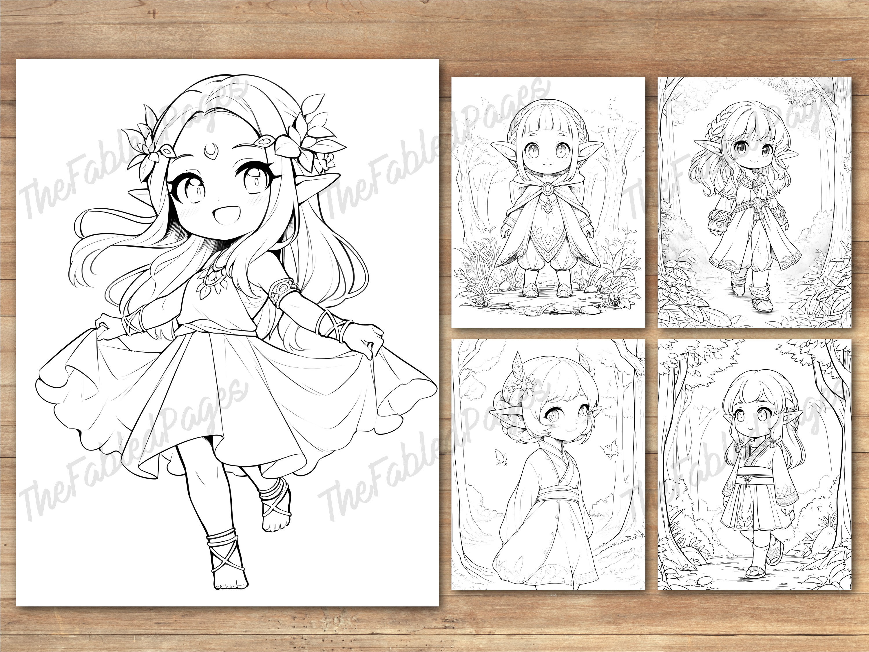 60 Kawaii Forest Elf Coloring Book Collection | Chibi Woodland Elves ...