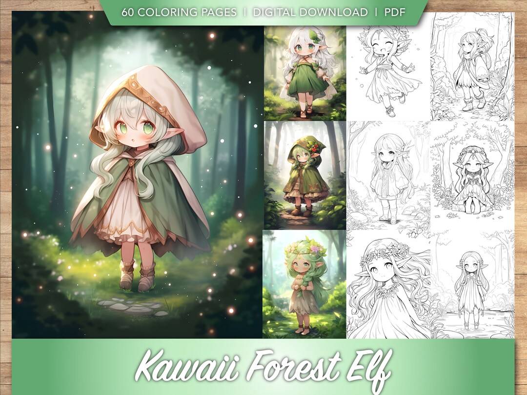 60 Kawaii Forest Elf Coloring Book Collection | Chibi Woodland Elves ...
