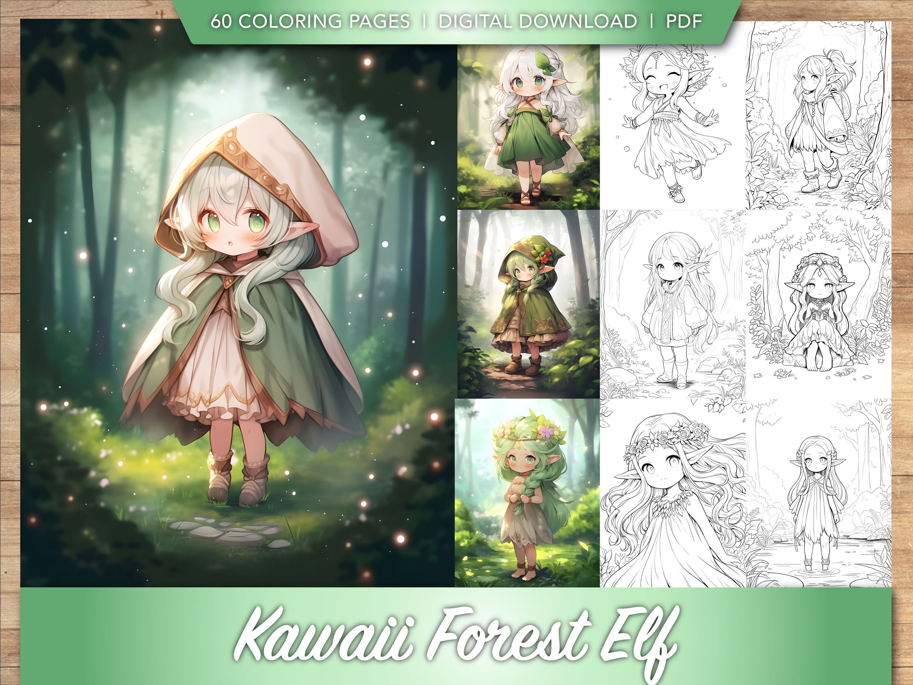 60 Kawaii Forest Elf Coloring Book Collection | Chibi Woodland Elves ...