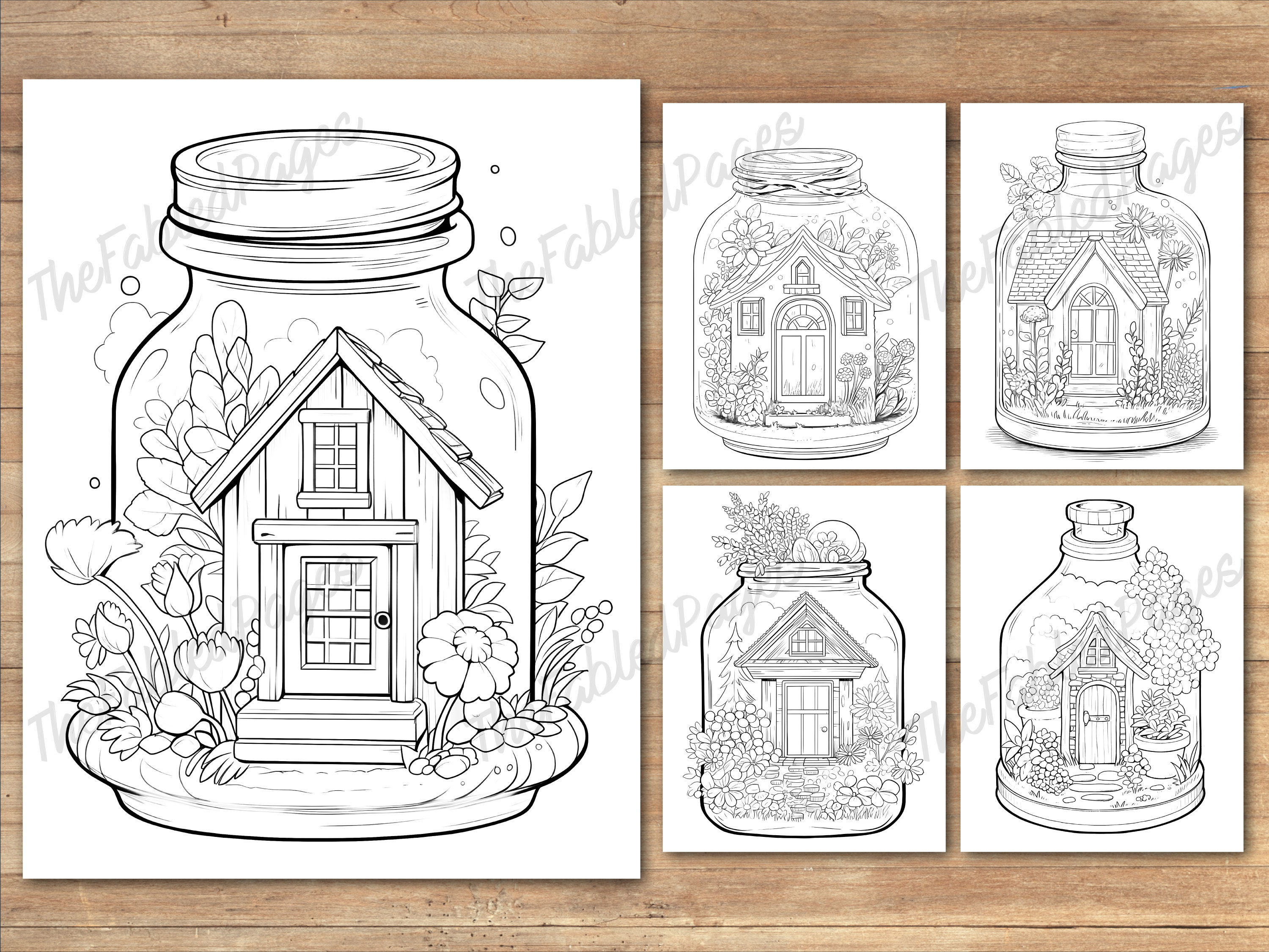 60 Fairy House in A Jar Coloring Book Collection Woodland Cottage Home ...
