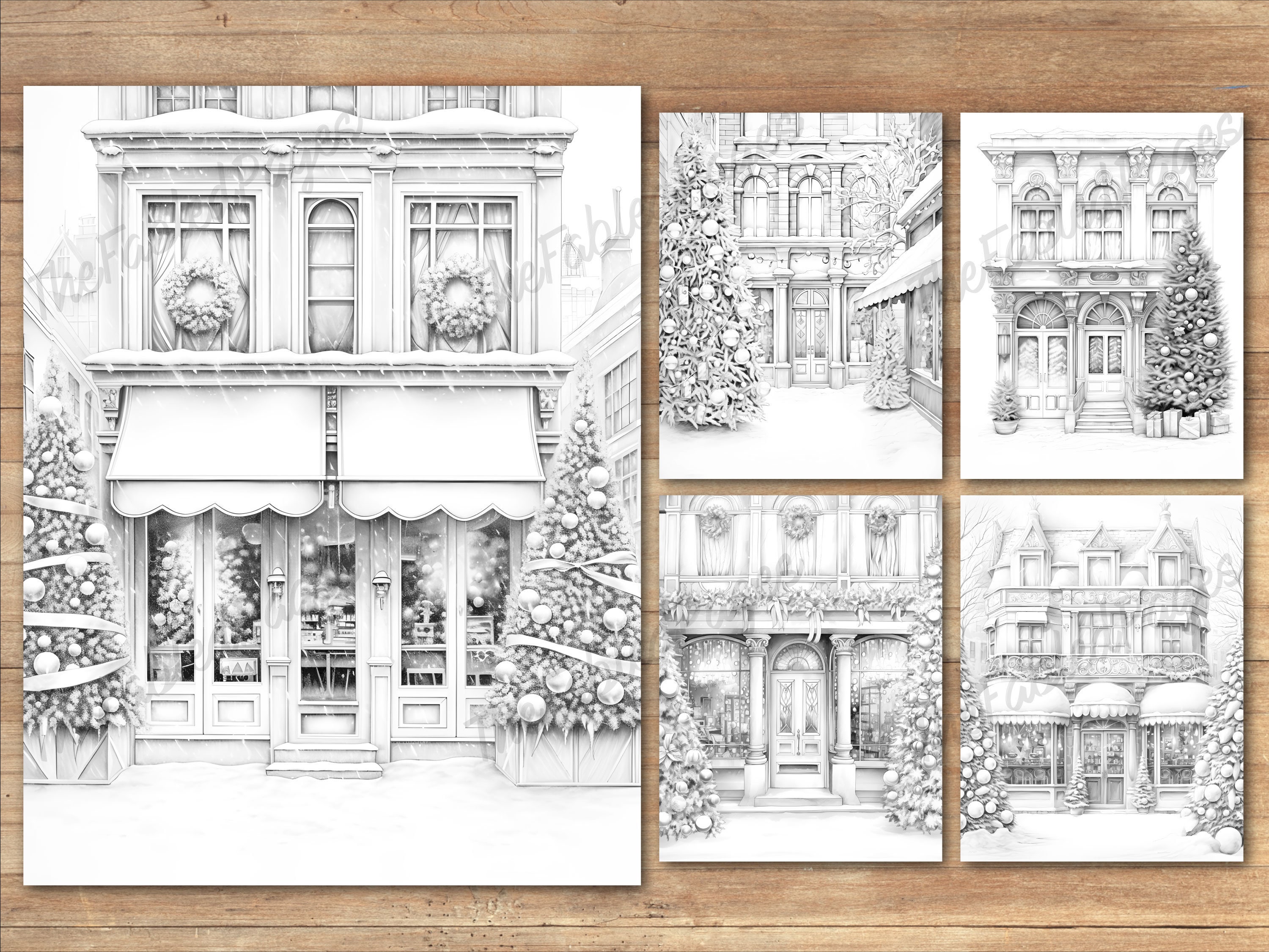60 Christmas Storefront Coloring Book Collection | Winter Holiday Store ...