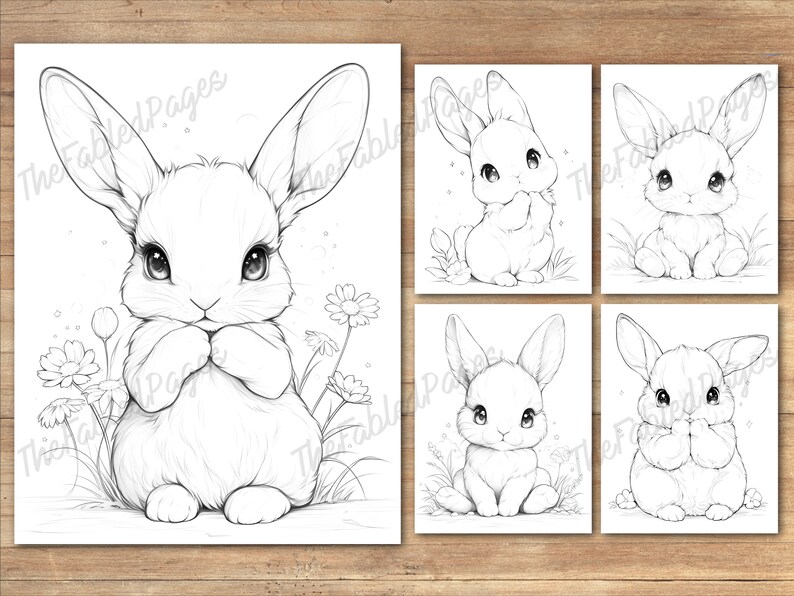 60 Kawaii Bunnies Coloring Book Collection Cute Adorable Baby Bunny ...