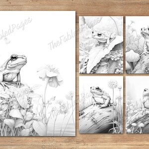 60 Cottagecore Frogs Coloring Book Collection | Frog Greyscale Coloring ...