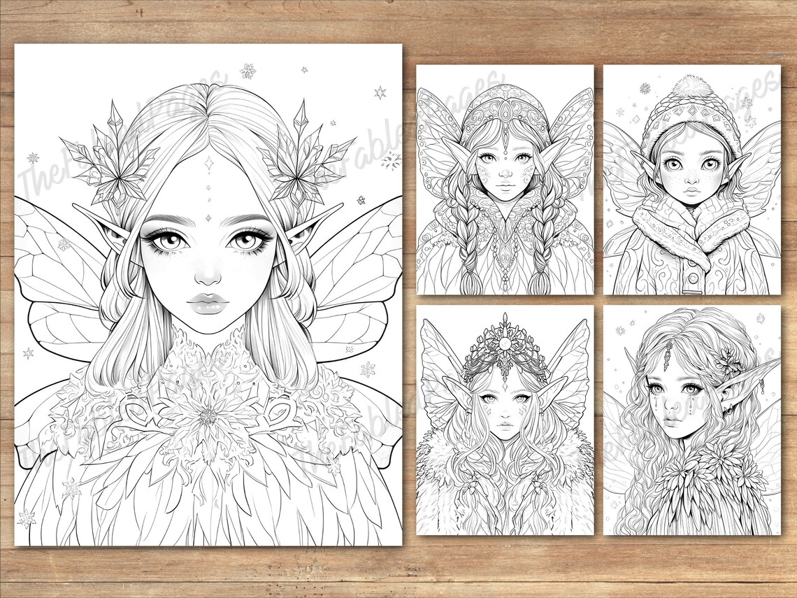 60 Winter Fairy Coloring Book Collection Cozy Christmas Fairy Coloring ...