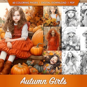 60 Autumn Girls Coloring Book Collection | Fall Inspired Portrait ...