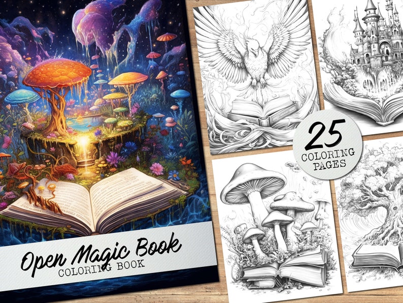 Open Magic Book Coloring Book Collection 25 Magical Book - Etsy