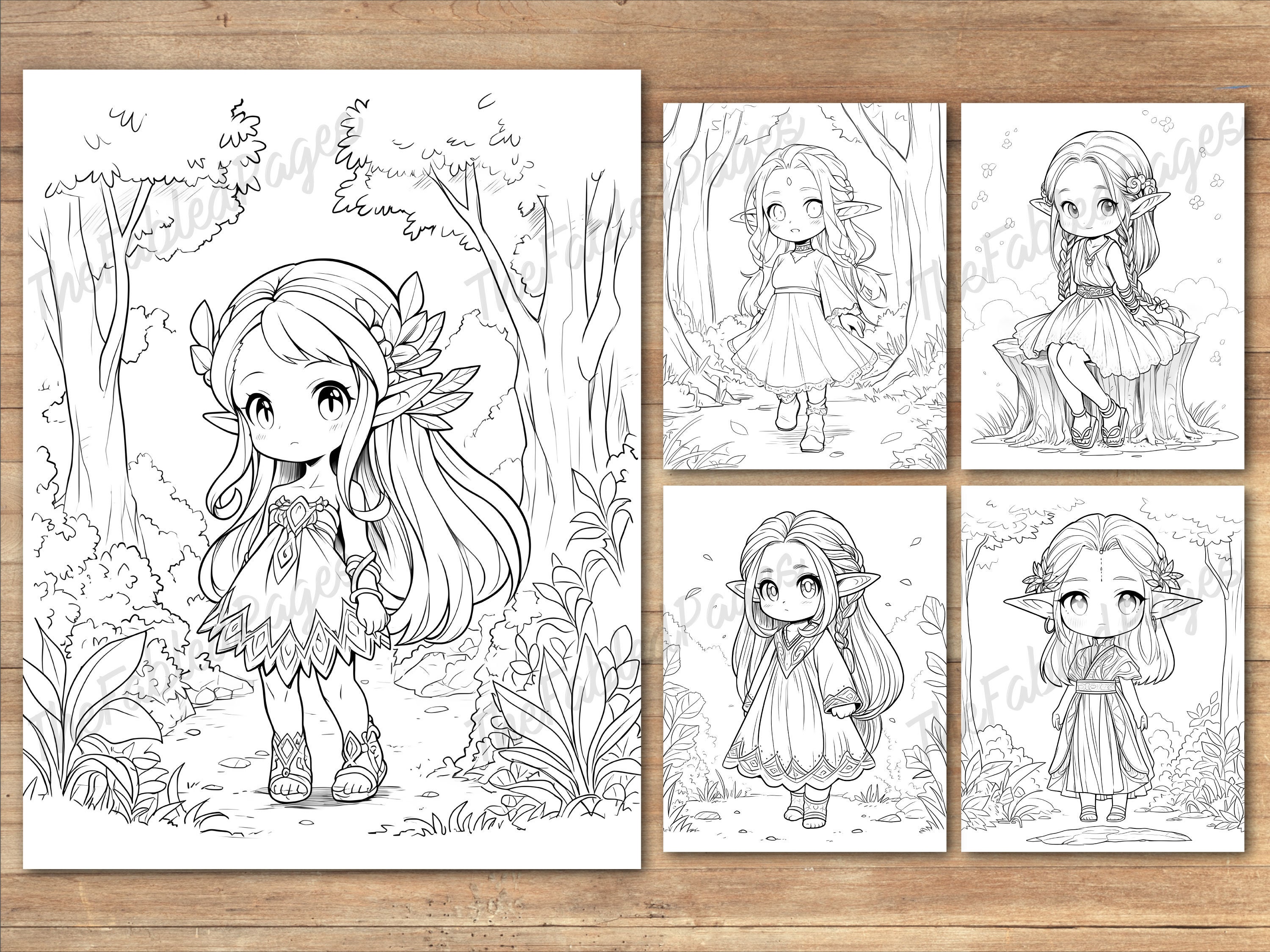 60 Kawaii Forest Elf Coloring Book Collection | Chibi Woodland Elves ...