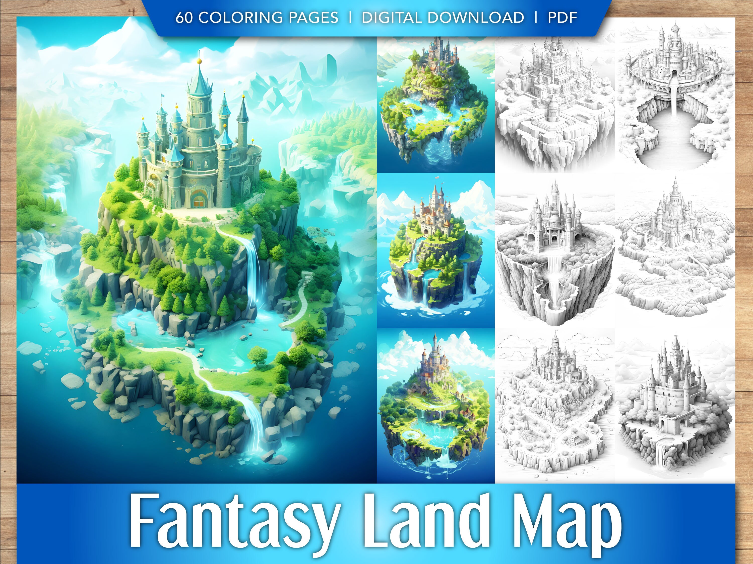 60 Fantasy Land Map Coloring Book Collection Castle Maps - Etsy