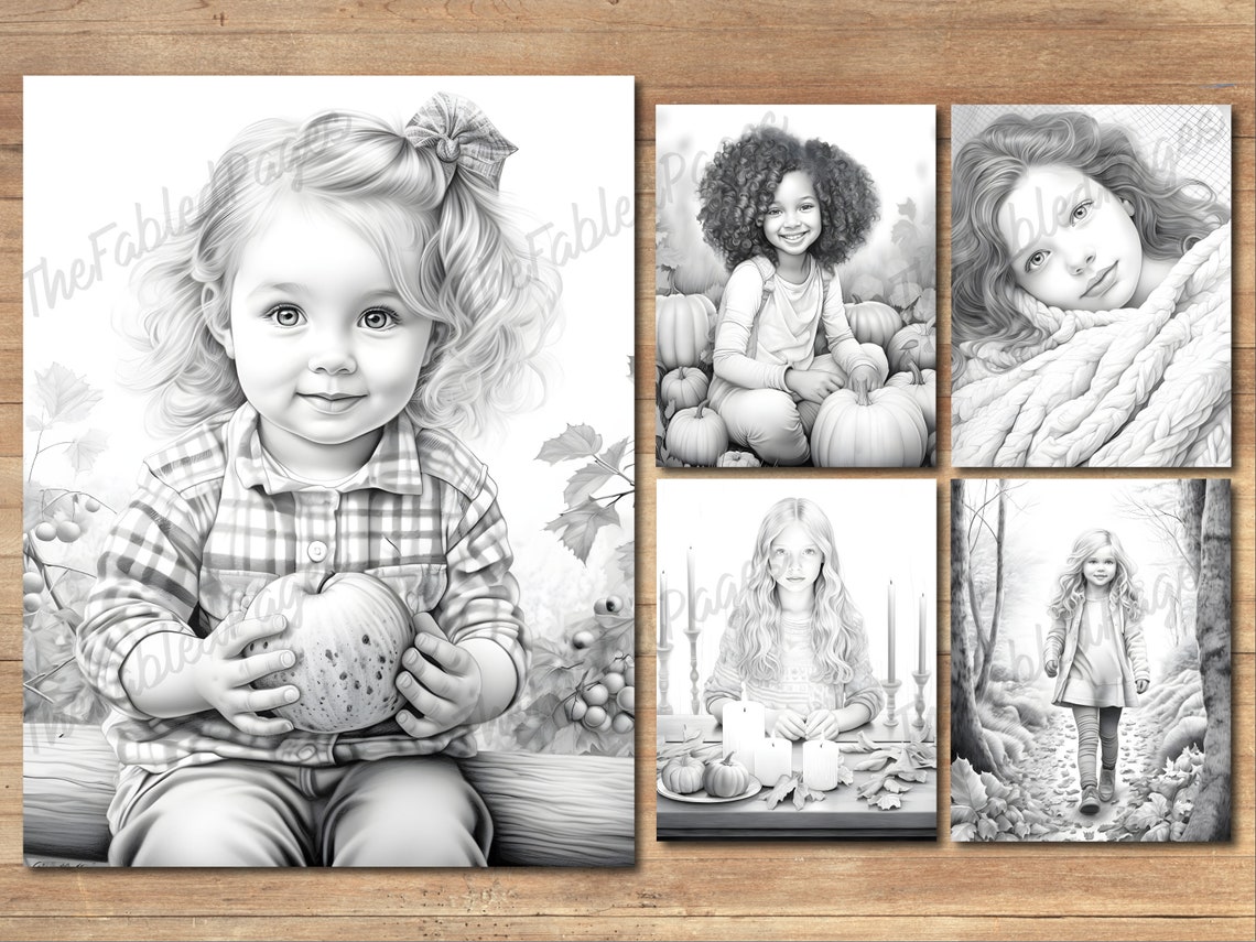 60 Autumn Girls Coloring Book Collection Fall Inspired Portrait ...